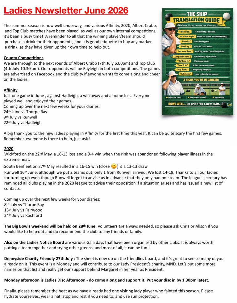 Ladies Outdoor News - June | Essex County Bowling Club